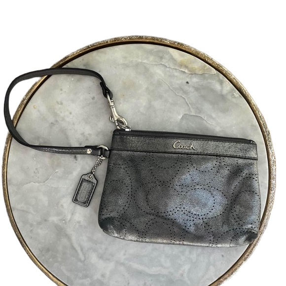 Coach | Bags | Coach Signature Eyelet Silver Metallic Wristlet | Poshmark